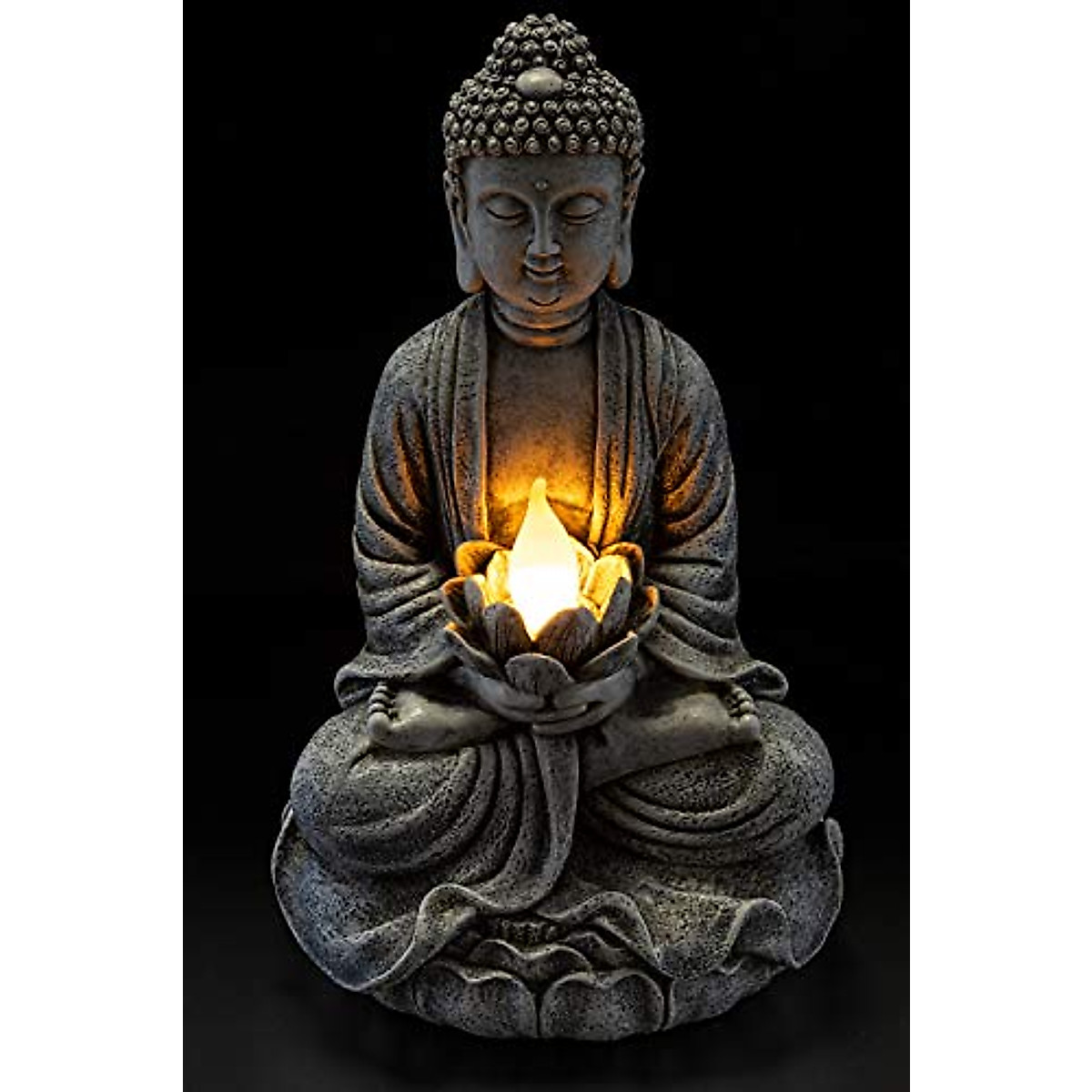 VP Home Zen and Tranquil Buddha Solar Powered Flickering LED Outdoor Decor Garden Light