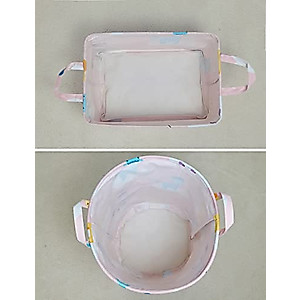 QUEENLALA Large Storage Basket,Laundry Hamper/Bathroom/Home Decor/Collapsible Round Storage Bin,Boys and Girls Hamper/Boxes/Clothing（Round-Rec-Pink Unicorn）