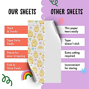 CENTRAL 23 Farm Animal Wrapping Paper - Cute Chicks - 6 Sheets of White Gift Wrap - Floral - For Birthday Baby Shower Baptism - Recyclable