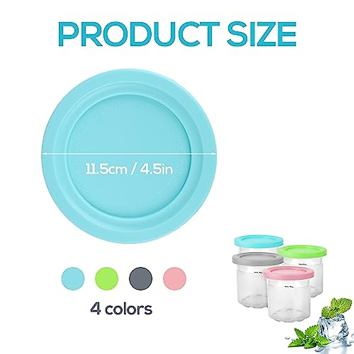 4pcs Round Lids Replacement, Can Lids Covers for Ninja Creami NC301/NC300/NC299AMZ Series Ice Cream Containers Plastic Lids for Ice Cream Cups, 4 Colors, Container Not Included