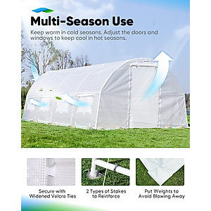 Quictent 20x10x6.6 FT Large Walk-in Greenhouse for Outdoors, Heavy Duty Gardening High Tunnel Green House, Protable Winter Hot House with PE Cover 2 Zipper Screen Doors & 8 Screen Windows, White