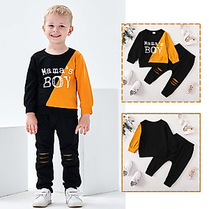 3T Boy Clothes 2T Toddler Boy Clothes Fall Winter Outfits Cotton Color Block Sweatshirt Long Pants Cute Baby Boys Clothes Set 2 Year Old Boy Clothes Orange
