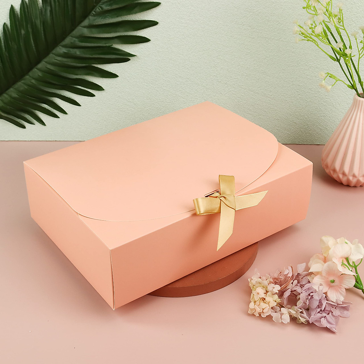 SWANGSA 16 Set Gift Boxes with Lids, 10.6''x8''x3'' Pink Kraft Paper Gift Box, Bridesmaid Proposal Box with Ribbon and 70pcs Adhesive Dots, for Wedding, Packaging, Present, Birthday, Cupcake Boxes