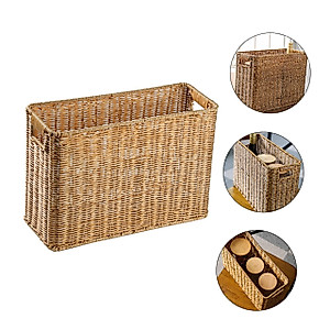 CAXUSD Magazine Newspaper Basket Toy Containers Farmhouse Basket Toilet Paper Baskets Rattan Magazine Holder Shelf Bracket Rustic Book Shelf Baskets Woven Make up Storage Cabinet Plastic