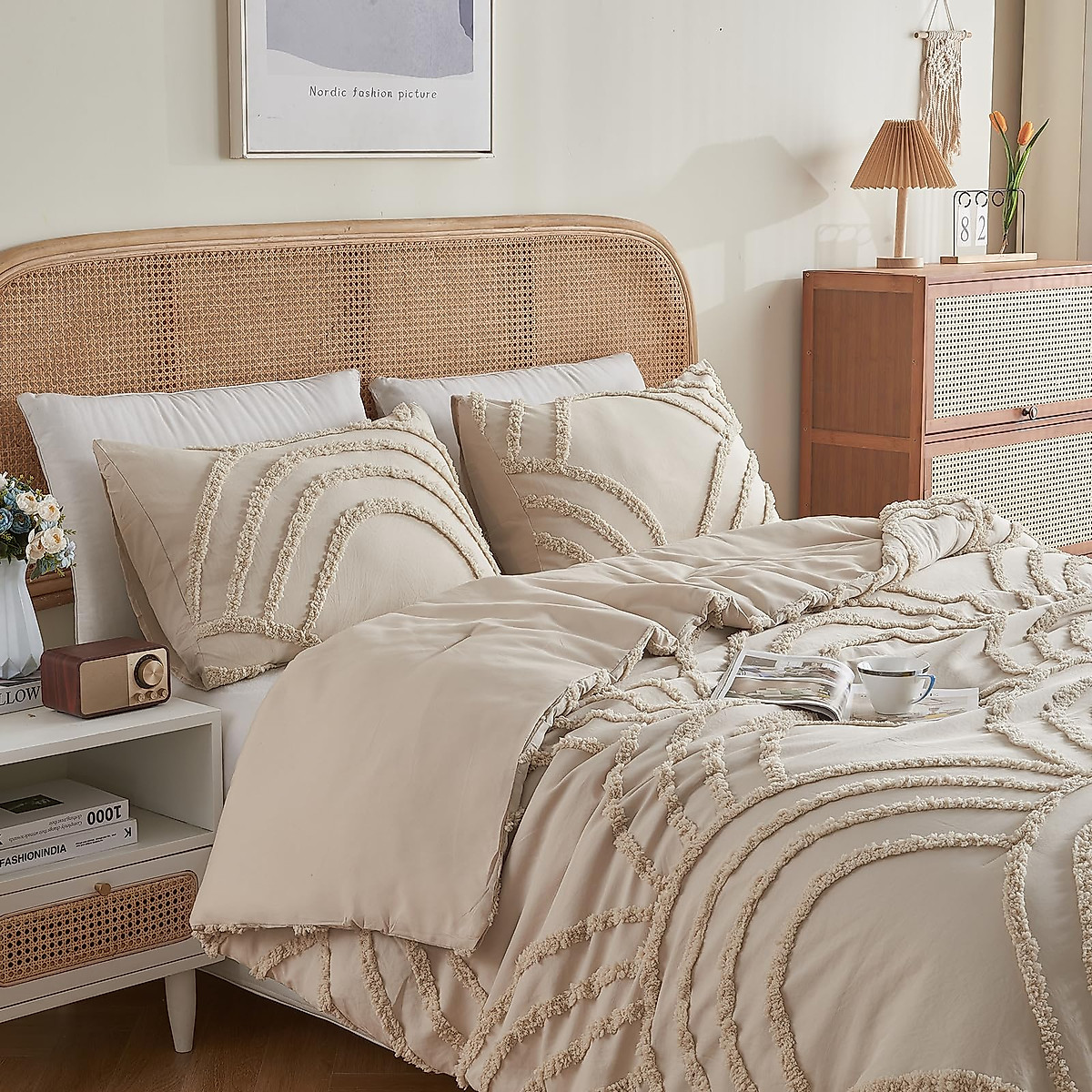 ENJOHOS Twin XL Comforter Set for College Girls - Twin Size Boho Beige Tufted Rainbow Comforter, 2 Pieces Rainbow Bedding for All Season, Lightweight Soft Microfiber Comforter with 1 Pillowcase