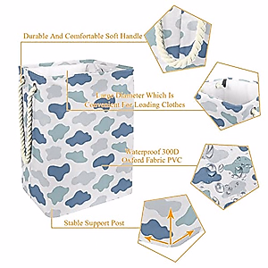 Laundry Hamper Blue Cloud Pattern Collapsible Laundry Baskets Firm Washing Bin Clothes Storage Organization for Bathroom Bedroom Dorm