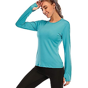 Womens Long Sleeve UV Sun Protection Shirts Thumbhole Athletic Running Workout Tee Tops UPF 50+
