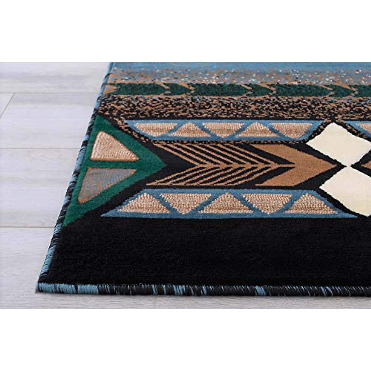 Handcraft Rugs - Navy Blue, Brown and Green, Modern Contemporary Southwestern, Native American Style Area Rug (Approximately 8 by 10)