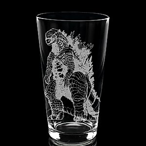 GOD ZILLA Engraved Pint Glass | Iconic Monster Designs | Classic Film & TV | Perfect Collectible for Epic Movie Fans