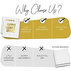 Happy Friendsgiving Napkins 52 Pcs - Gold Foil Friendsgiving Dinner Napkins, Friendsgiving Decorations - 3 Ply Thanksgiving Napkins for Thanksgiving Table Decor