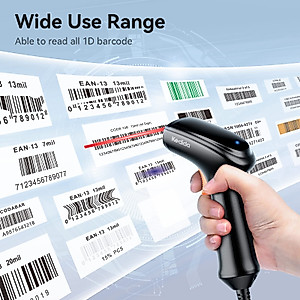 Kedida Barcode Scanner, Handheld Inventory 1D Bar Code Scanners for Computer, Automatic Label UPC EAN Reader with 6ft/2m Long USB Cable Used for Supermarket Warehouse Library and More