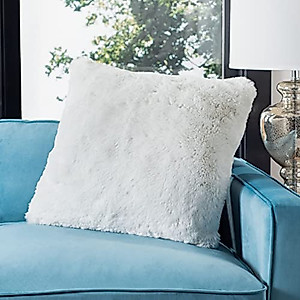 Safavieh Collection Faux Chinchilla 20" Throw Pillow, 22"x22", Snow White