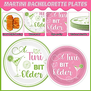 96pcs A Tini Bit Older Party Supplies Martini Paper Plates Napkins Weenies and Tini Dessert Party Tableware Set Hot Pink & Green Dinnerware for Birthday Bridal Wedding Baby Shower Decoration Serve 24