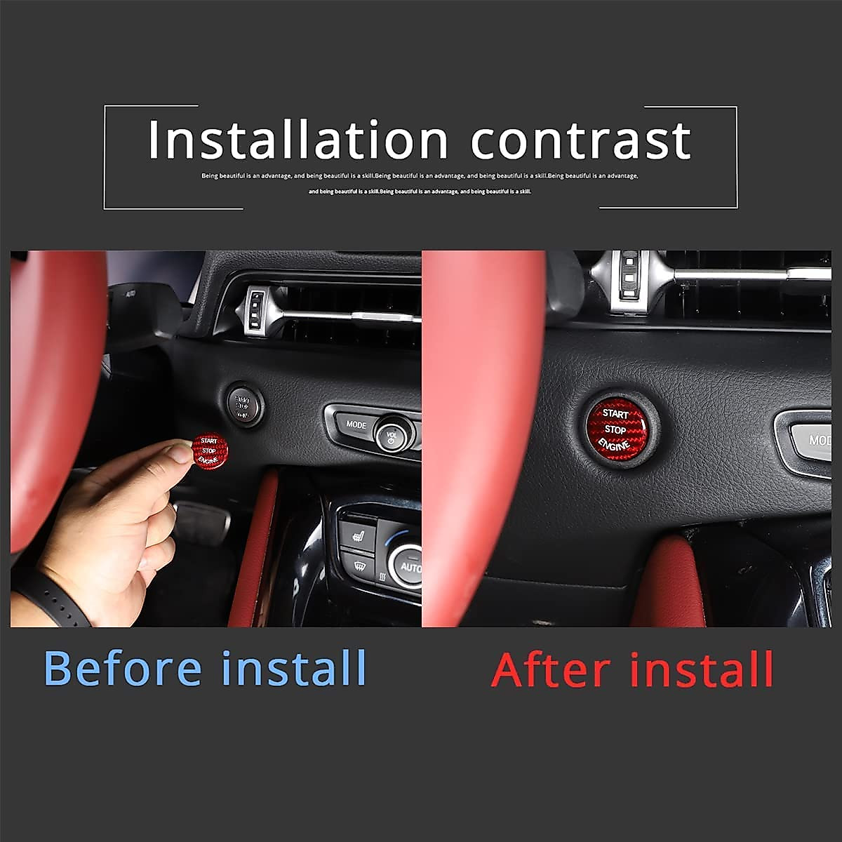 car one-Key Ignition Start Real Carbon Fiber Patch Decoration for Toyota Supra GR A90 A91 MK5 2020-2022 Car Accessories (Red Carbon Fiber)