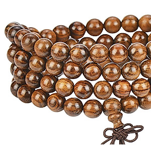 anzhongli mala beads bracelet 108 8mm Beaded Necklace sandalwood elastic (Gourd - Rosewood)
