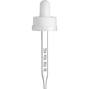 Comfort Axis Calibrated Glass Eye Dropper Caps for 1 oz/ 30 ml Bottle, White, 20-400 Neck Finish (4 Pack)