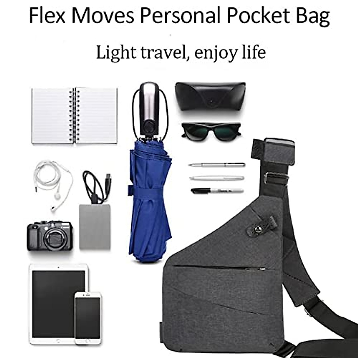 CHLOEF Personal Flex Bag, Fashion Anti-Thief Slim Sling Bag, Side Crossbody Backpack for Outdoor (Black,Right)