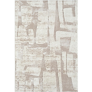 Abani Cream Area Rug for Living Room, Bedroom - Block Pattern- 8' x 10' -Durable & Easy to Clean