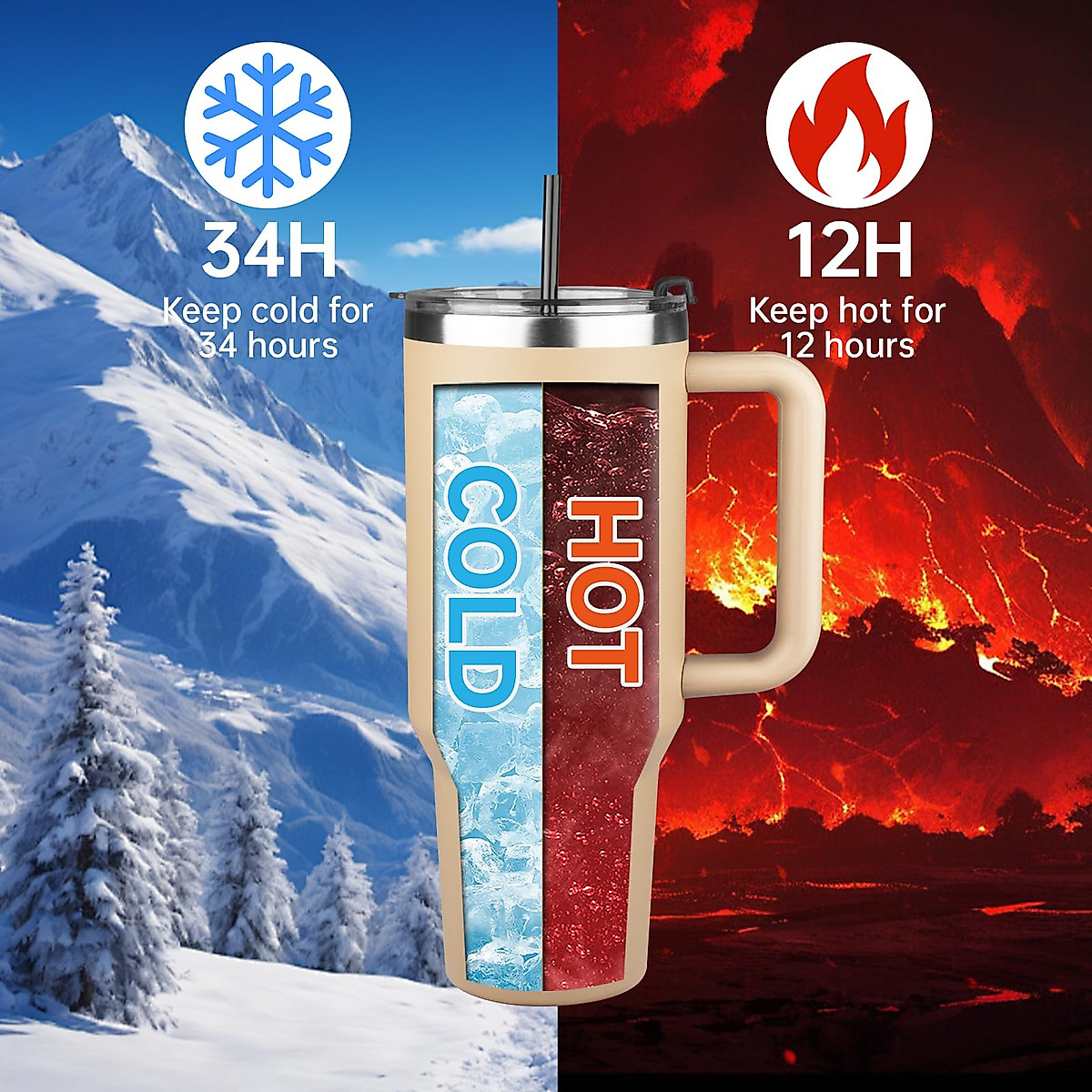 StarSpeed 40 oz Tumbler with Handle and Straw Lid | Stainless Steel Water Bottle Travel Mug Reusable Insulated Cup With Lid And Straw, Keep Cold Heat and Ice for Hours(40oz,Mocha)