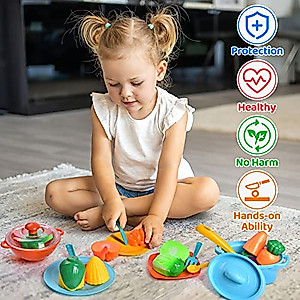 Play Dishes for Kids Kitchen, 54PCS Food Toys Play Food for Kids Kitchen Including Play Dishes Pots, Pans & Pretend Food Pretend Toys for Toddles
