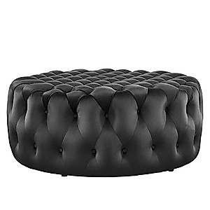 Modway Amour Modern Button Tufted Round Velvet Ottoman in Black