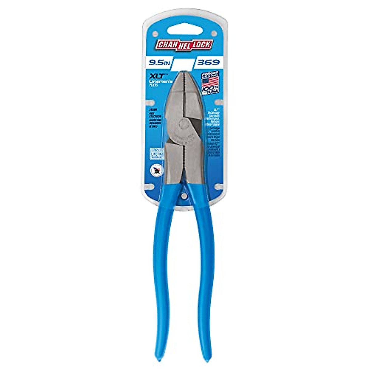 Channellock 369 9.5-Inch Lineman's Pliers | Xtreme Leverage Technology (XLT) Requires Less Force to Cut than Other High-Leverage Models | Forged from High Carbon Steel | Made in the USA, Blue Handle
