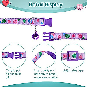 6 Pieces Cat Collar with Bell Kitten Breakaway Collar Heart Pattern Adjustable Safe Baby Kitten Collars Lollipop Spring Summer Cat Collars for Girl Boy Cats