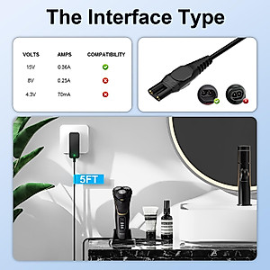 for Philips Norelco Power Charger HQ8505 Cable for Norelco Series 7000, 5000, 3000, 9000, 2000, MG7750, MG7790 Shaver, Beard Trimmer, 15V Electric Razor Charging Cable(Brush, LED Light)