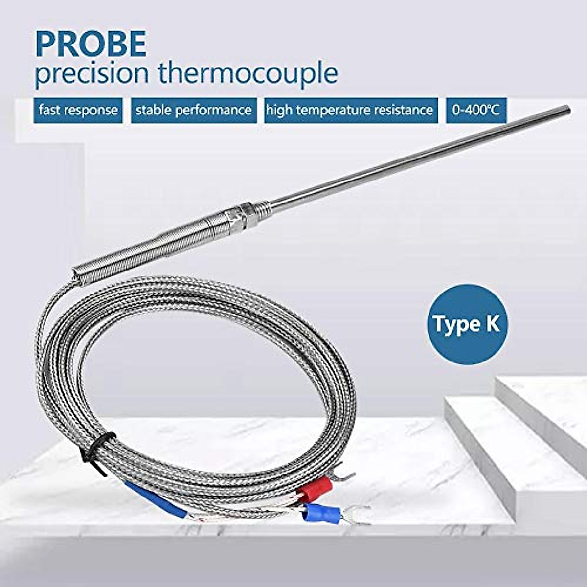 K Type Thermocouple, 0-400 High Temperature Sensor Wire Cable M8 Thread 150mm Probe 1 M 2 M 3 M 4 M 5 M (3M)