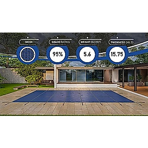 WaterWarden SCMB1224 Safety Cover for 12' x 24' Inground Pools, 15-Year Warranty, UL Classified to ASTM F1346, Triple Stitched for MAX Strength, Hardware Included, 12'x24', Blue Mesh