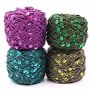 Hoxekle 50g/Ball 140M Cotton Yarn 6mm/3mm Sequin Yarn DIY Garment Accessories Rag Knitting Yarn for DIY Making (Color : 1 - Colorful Sequins)