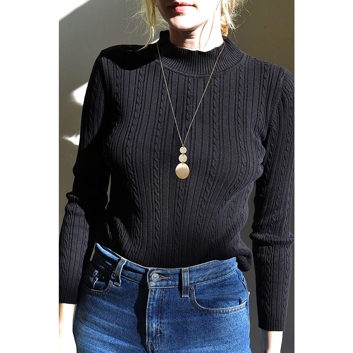 PERNNLA PEARL Long Disc Pendant Necklace Adjustable 18K Gold Plated Sweater Chain Necklace Handmade Multi-Layer Pendant Y-style Jewelry for Women