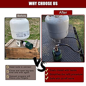 ATKKE Propane Refill Adapter Hose for 1 lb. Tanks, 48'' Propane Gas Extension Hose Fill 1lb Bottles from 20lb Tank, On/Off Shutoff Control Valve (QCC1 Type1 Inlet),4 Feet