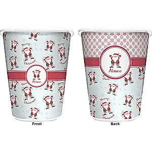 RNK Shops Santa Clause Making Snow Angels Waste Basket - Double Sided (White) w/Name or Text