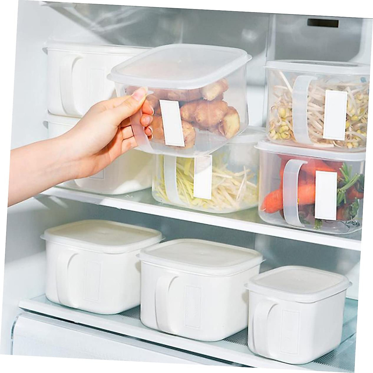 KICHOUSE 2pcs Storage Box with Handle Stackable Storage Bins Storage Drawers Plastic Clear Storage Bin with Lid Rice Airtight Containers Freezer Storage Organizer Pe Oatmeal Fruit re-usable