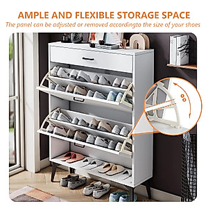 Hosnnile Shoe Cabinet with 1 Slide Drawer & 2 Flip Drawers, Freestanding Shoes Rack Storage Organizer with Metal Legs for Entryway Hallway Bedroom Mudroom (White)