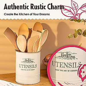 noonberry Kitchen Utensil Holder for Countertop - Farmhouse Large Cooking Utensil Holder 6.7"- Utensils Organizer and Spatula Holder - Kitchen Counter Decor Crock