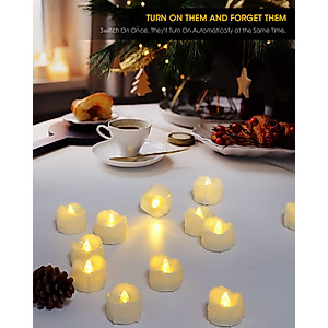 PChero LED Tealights with Timer, 12pcs Flickering Flameless Battery Operated Timed Tea Light Electric Candles for Halloween Christmas Home Party Wedding Centerpieces Decorations