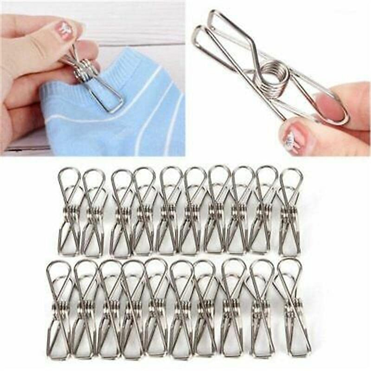 20 Pack 3.5 inch Jumbo Heavy Duty 304 Stainless Steel Wire Clips Durable Clamp Metal Clothes Pegs Multi-Purpose for Outdoor Clothesline Home Kitchen Travel Office Decor