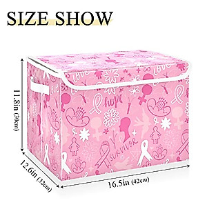 AMmao Foldable Storage Bins with Lids Pink Doodle Breast Cancer Awareness Large Storage Box Clothes Books Storage Organizer Container Basket for Home Bedroom Office Closet 16.5x12.6x11.8 In