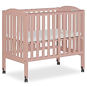Dream On Me 2-in-1 Portable Folding Stationary Side Crib in Dusty Pink, Greenguard Gold Certified, Two Adjustable Mattress Height Positions,Made of Solid Pinewood, Flat Folding Crib