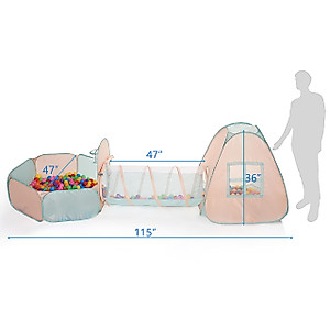 UTEX 3 in 1 Pop Up Kids Play Tent with Tunnel and Ball Pit for Kids, Boys, Girls, Babies and Toddlers, Indoor/Outdoor Playhouse,Orange Pink/Light Green