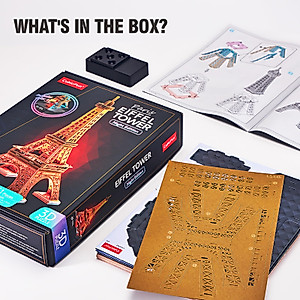 CubicFun 3D Puzzle LED Eiffel Tower with Colorful Lights 3D Puzzles for Adults Model Kits Franch Building Crafts for Adults Brain Teaser Architecture Desk Puzzle Gifts for Women Men