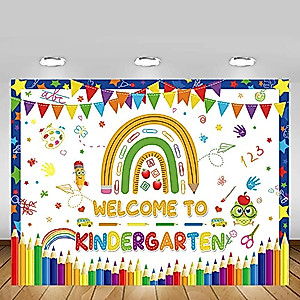 MEHOFOND 7x5ft Welcome to Kindergarten Backdrop Pencil Rainbow Back to School Bash Banner Classroom Party Decorations Homecoming Children Photography Background Prop Gift