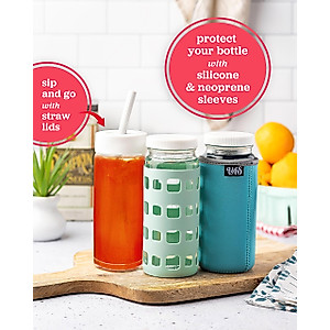 All About Juicing Clear Glass Water Bottles Set - 6 Pack Wide Mouth with Lids for Juice, Smoothies, Beverage Storage - 16 oz, Durable, Reusable, Dishwasher Safe, Leak Proof (White Caps)