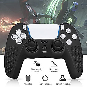 SIKEMAY [2 Pack] PS5 Controller Skin, Anti-Slip Thicken Silicone Protective Cover Case Perfectly Compatible with Playstation 5 Dualsense Controller Grip with 8 x Thumb Grip Caps