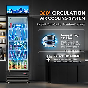 Wilprep One Door Commercial Refrigerator, 12.8 cu. ft. Swing Door Merchandiser Refrigerator with Tempered Glass & LED Lighting, ETL Listed Fog Free Beverage Display Refrigerator for Office Bar Store