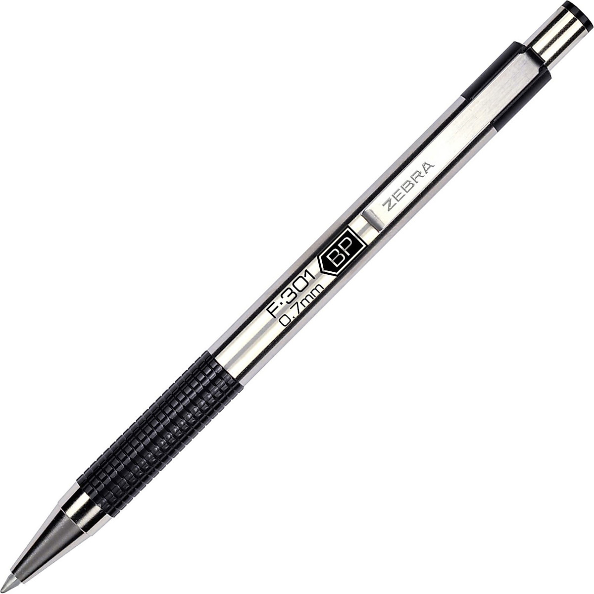 Zebra Pen F-301 Retractable Ballpoint Pen, Stainless Steel Barrel, Fine Point, 0.7mm, Black Ink, 12-Pack