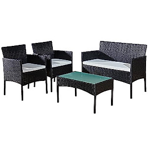 Aweather 4 Pieces Patio Furniture Set, Rattan Outdoor Table and Chairs for Yard,Pool or Backyard Outdoor Indoor Use