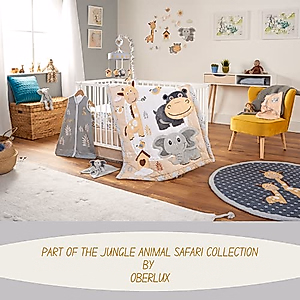 Oberlux Musical Baby Crib Mobile - Jungle Animal Safari Theme Baby Mobile for Crib, Baby Soother, Baby Toys, Crib Toys Animals, Gray, Tan,